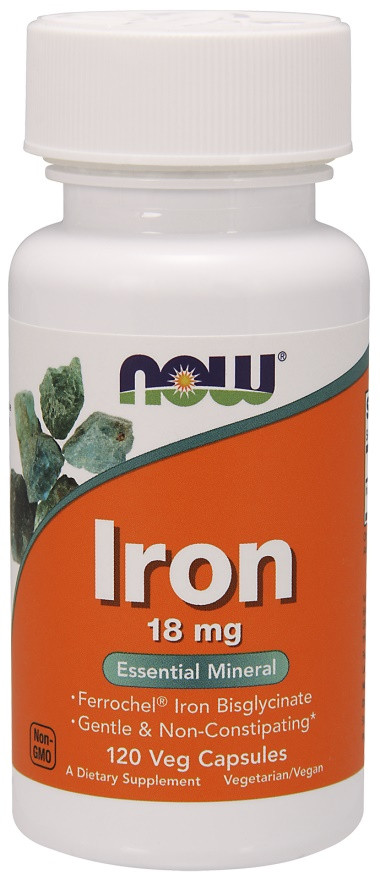 NOW Foods Iron, 18mg - 120 vcaps - Bodybuilding and Sports Supplements