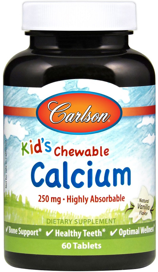 Carlson Labs Kid's Chewable Calcium, 250mg Natural Vanilla - 60 tablets ...