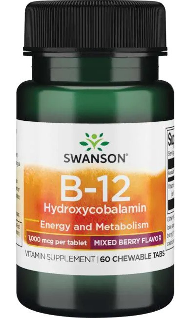 Swanson B-12 Hydroxycobalamin, 1000mcg - 60 chewable tablets ...