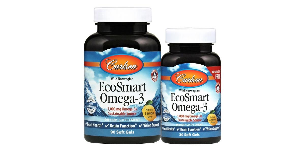 Carlson Labs Smart Omega-3, 1000mg Natural Lemon - 90 + 30 softgels ...
