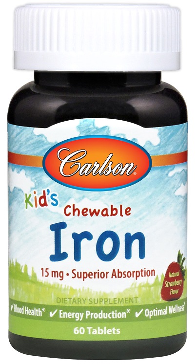 Carlson Labs Kid's Chewable Iron, 15mg Strawberry - 60 tablets ...