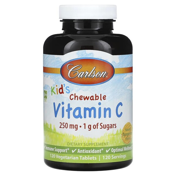 Carlson Labs Kid's Chewable Vitamin C, 250mg Natural Tangerine - 120 ...