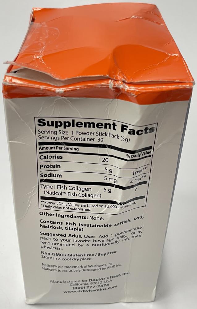 Doctor's Best Fish Collagen with Naticol Fish Collagen - 30 stick packs ...